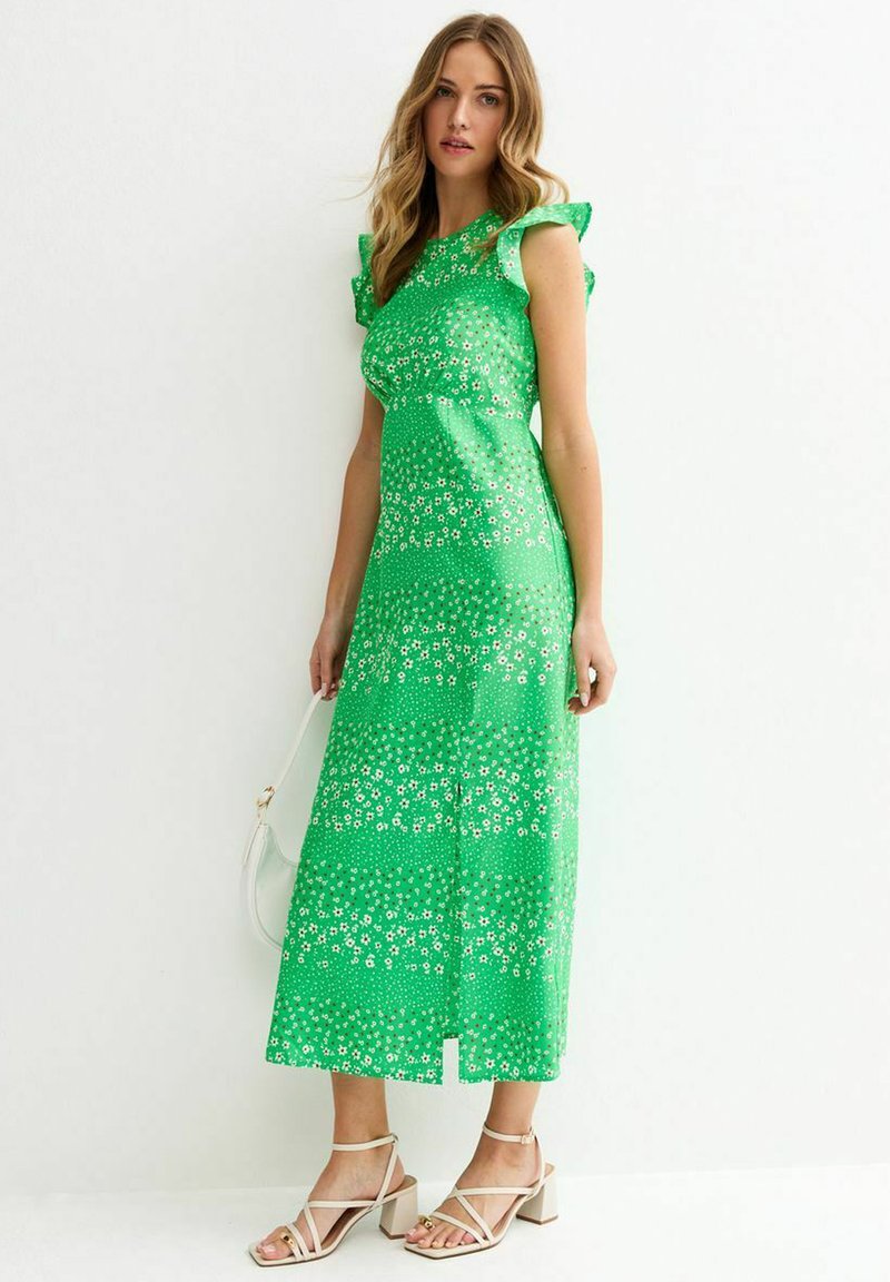 New Look FLORAL FLUTTER SLEEVE MIDI - Jerseyjurk - green pattern/groen ...