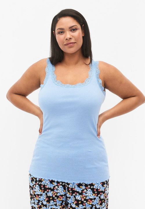 Zizzi 2-PACK WITH TRIM - Top - black bel air blue/dunkelblau - Zalando.ch