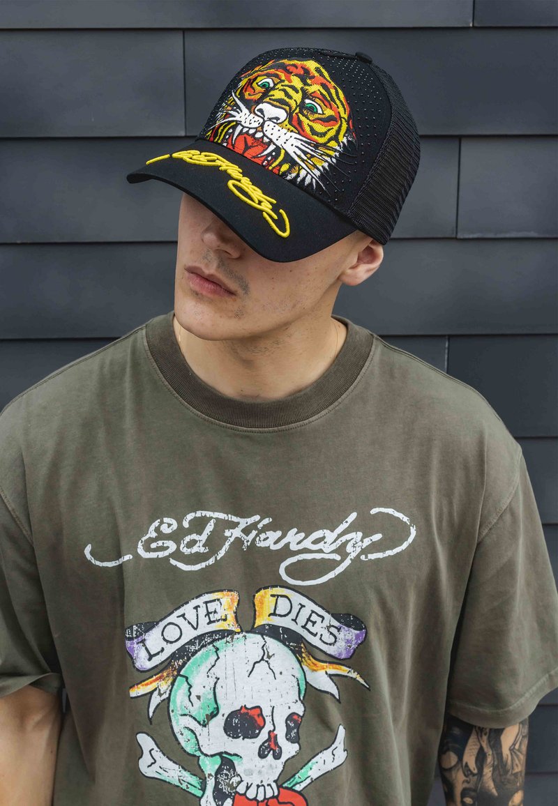 Ed Hardy ROAR DIAMOND TWILL FRONT - Cap - black black/schwarz - Zalando.at