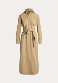 Polo Ralph Lauren BELTED COTTON MIDI SHIRTDRESS - Shirt dress - khaki/white - Zalando.co.uk