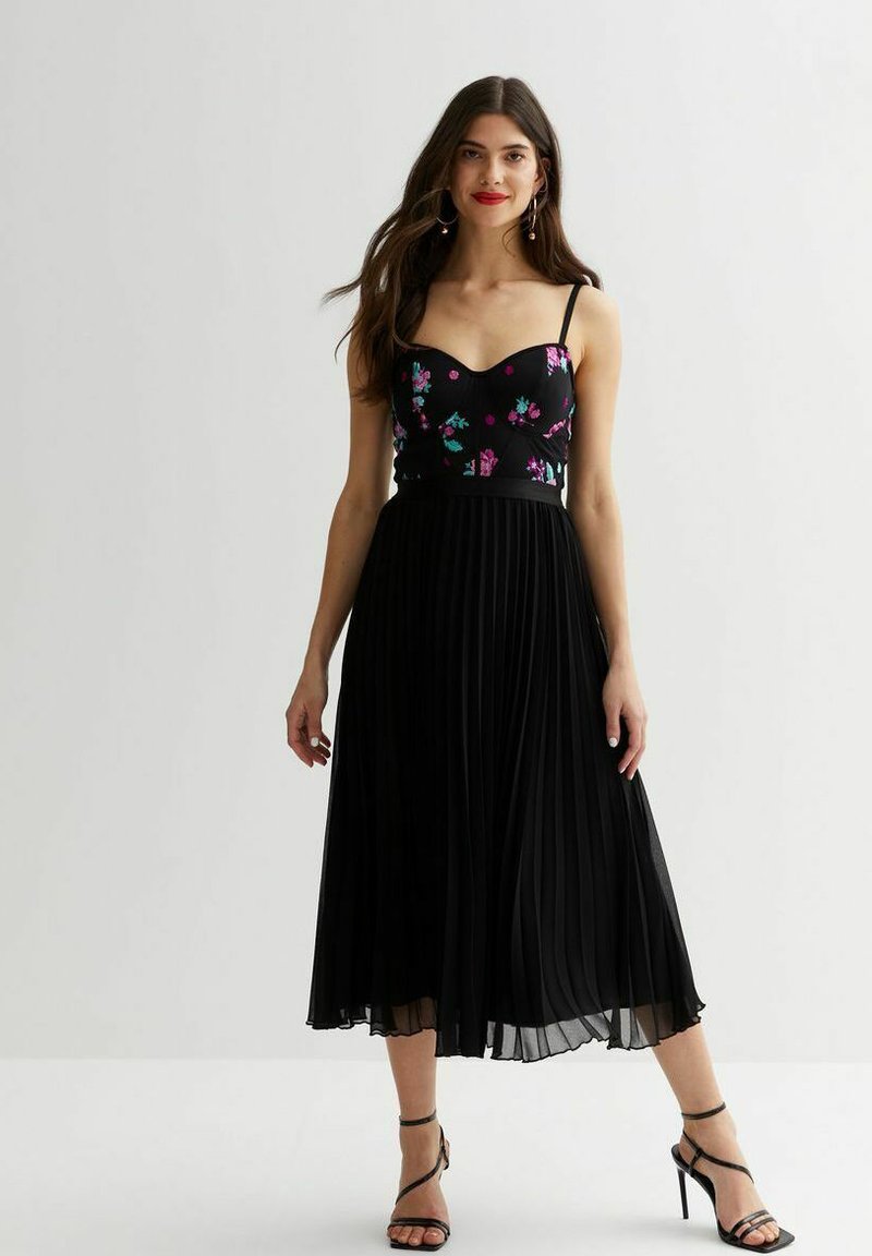 New Look EMBELLISHED BUST PLEATED MIDI - Robe de jour - black pattern ...