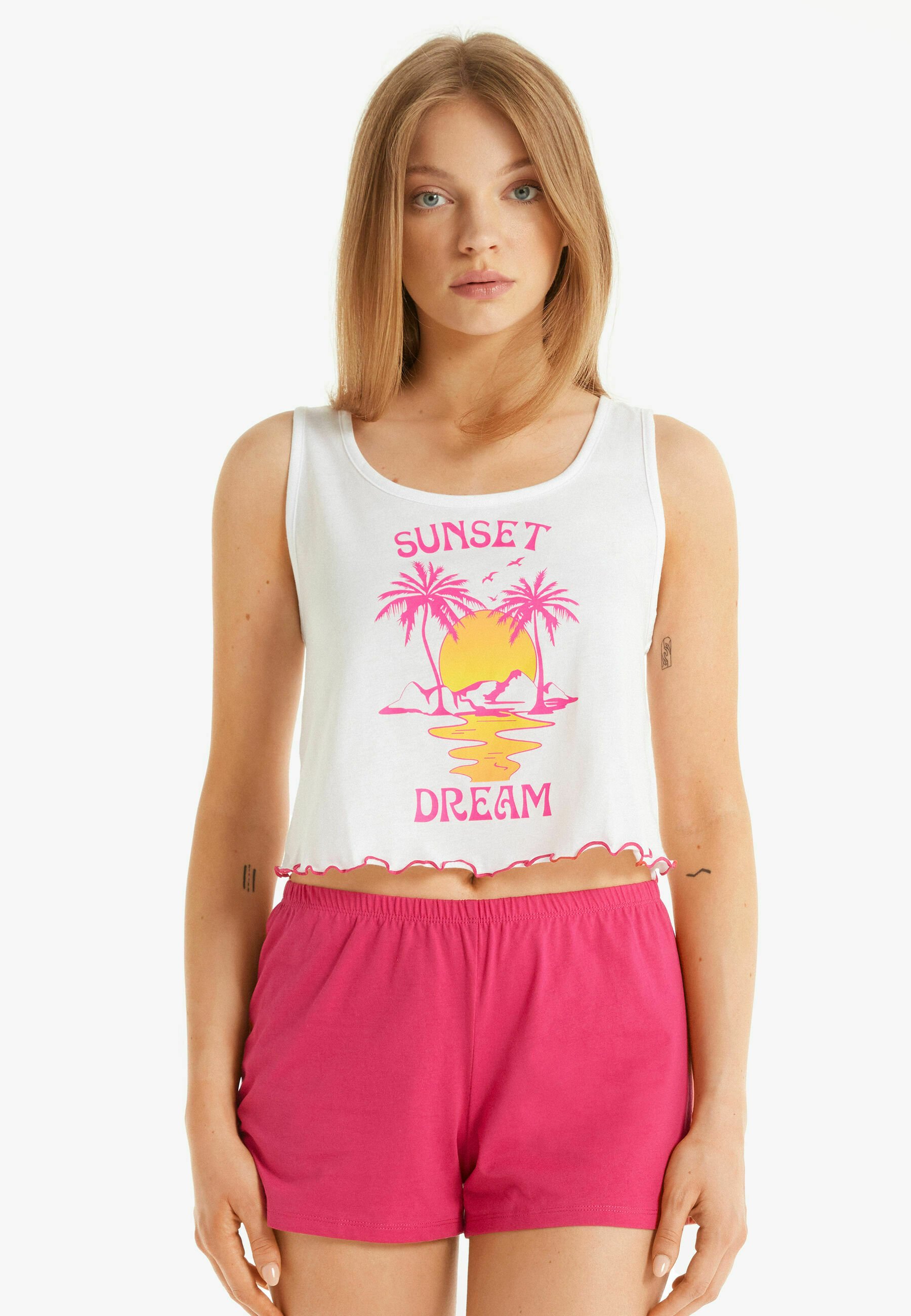 Tezenis SUNSET PRINT SHORT - Nachtwäsche Set - rosa bianco stampa sunset/offwhite - Zalando.ch