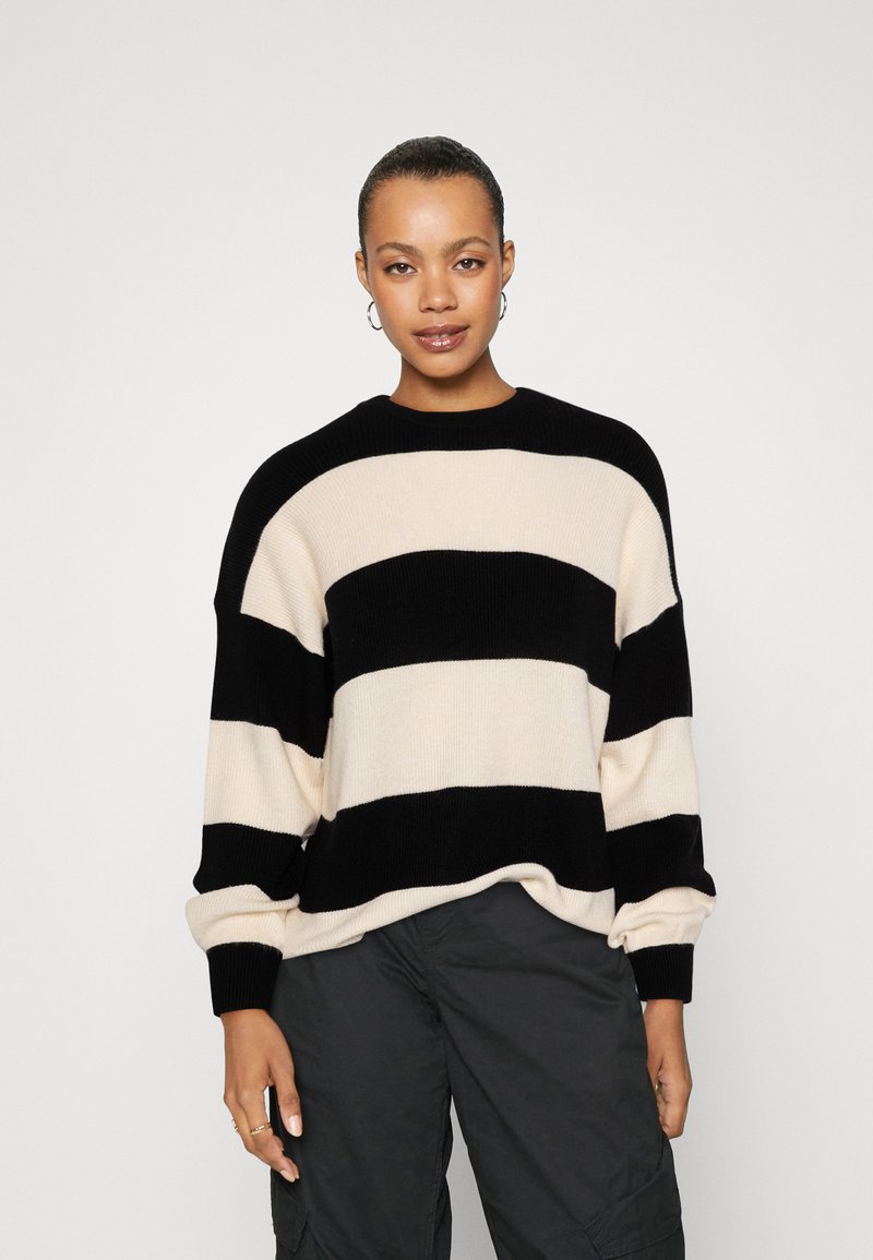 ONLY ONLATIA STRIPE - Sweter - black whitecap/gray melange/czarny ...