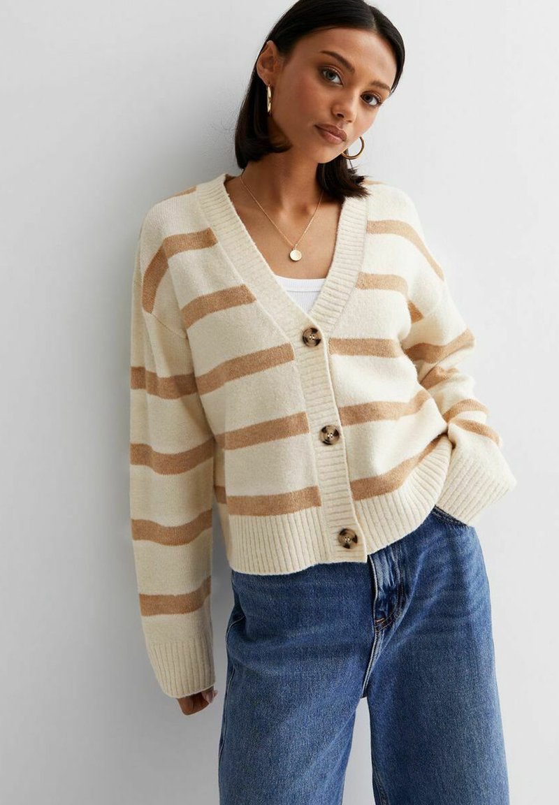 New Look STRIPE BUTTON - Vest - brown pattern/bruin - Zalando.be