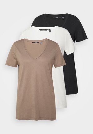 Abercrombie & Fitch 3-PACK SHORT-SLEEVE ICON V-NECK TOPS - T-shirt basic - BLACK/ WHITE/ NAVY ...