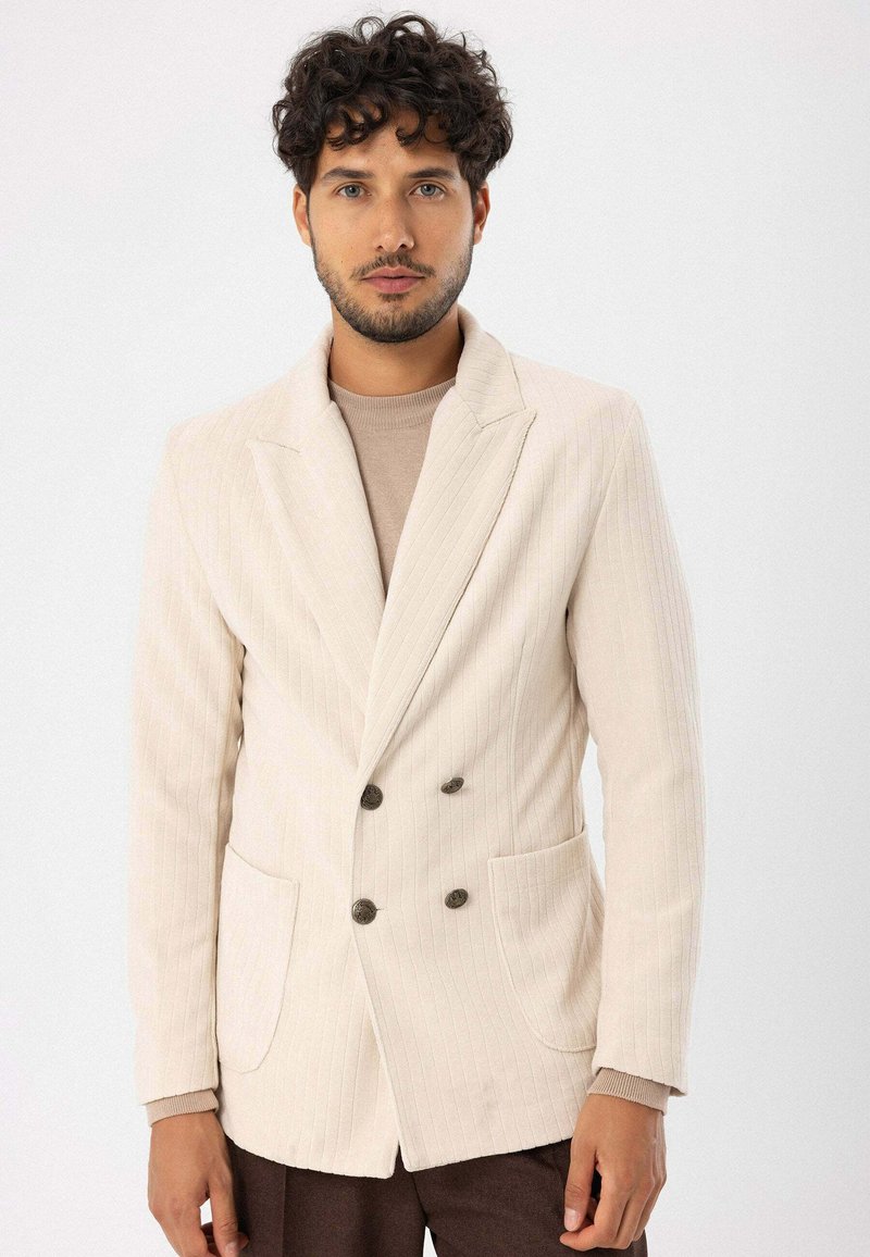 Antioch LAPEL COLLAR BASIC - Blazer jacket - beige/mottled beige ...