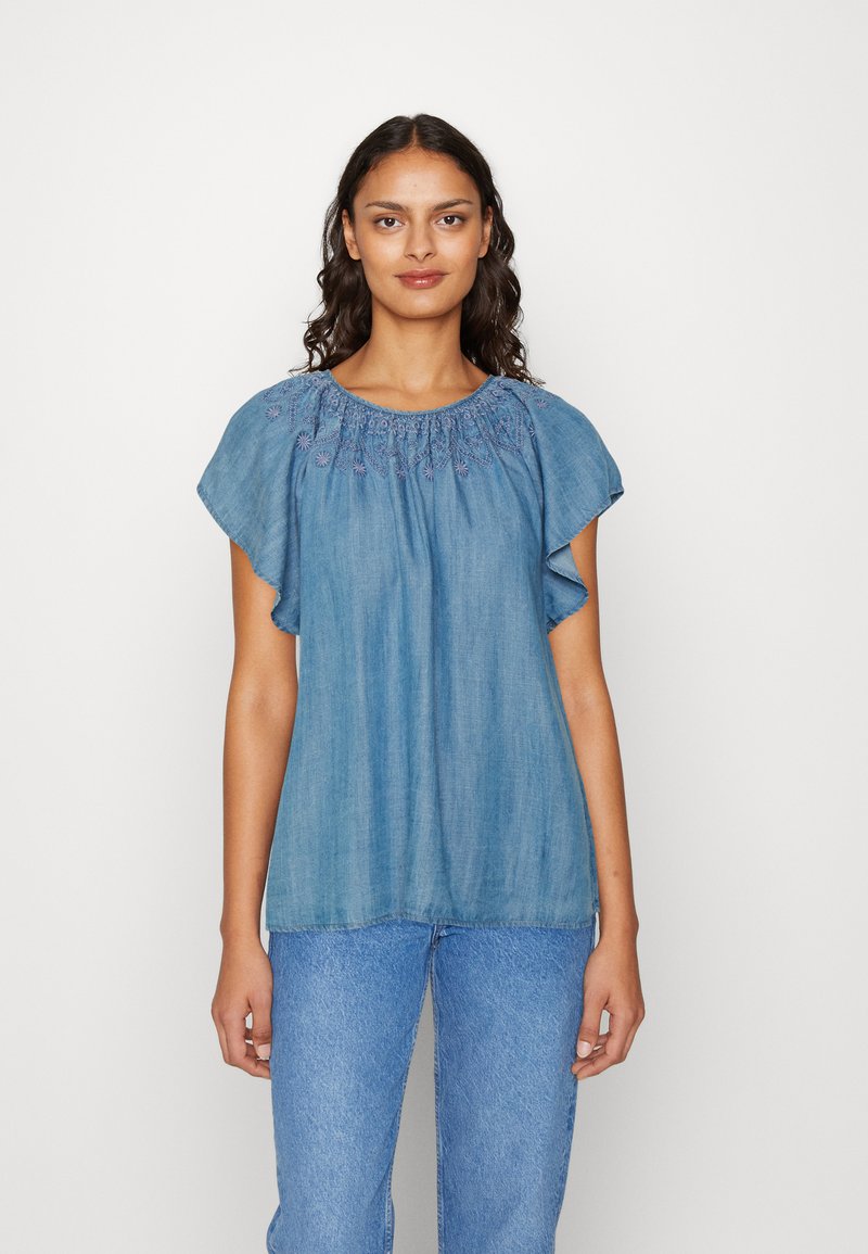 edc by Esprit BLOUSE - T-Shirt print - blue medium wash/blue denim ...