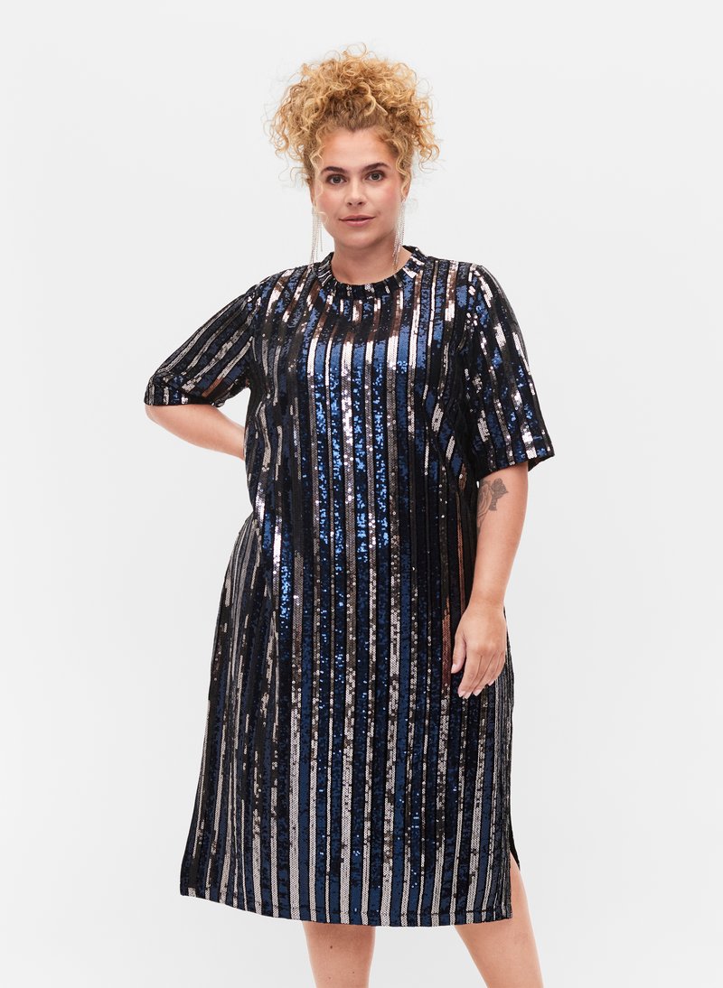 Zizzi WITH SLIT - Cocktail dress / Party dress - evening blue stripe ...