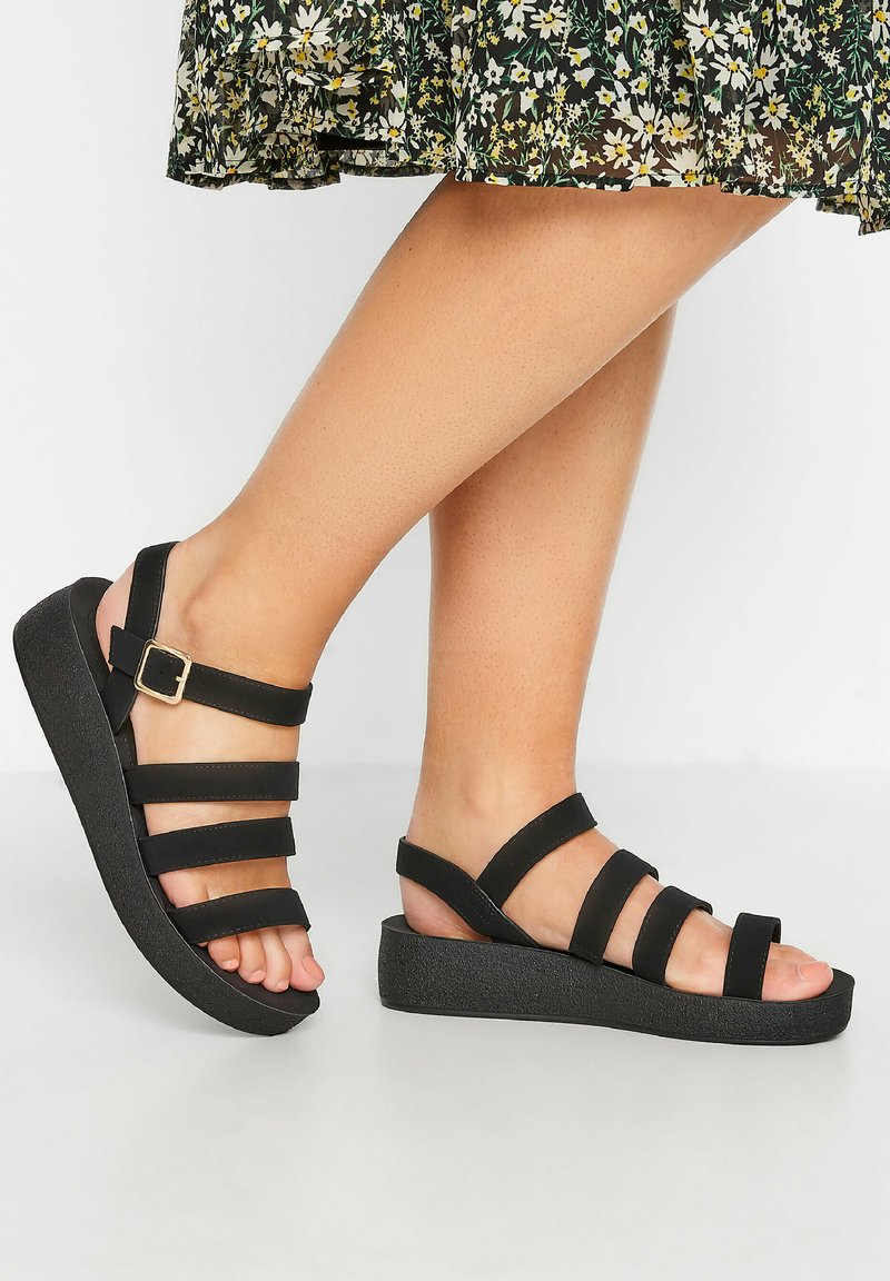 Yours Clothing MULTI STRAP SPORTY - Wedge sandals - black - Zalando