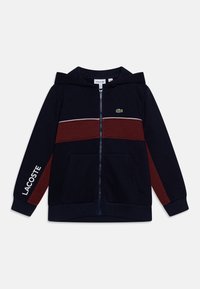 Lacoste COLOR BLOCK UNISEX - Felpa con zip - navy blue/expresso/marrone ...