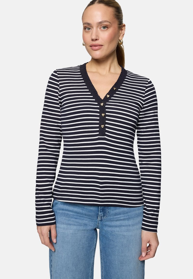 zero MIT KNOPFLEISTE RINGEL - Long sleeved top - dark bluecream/blue ...