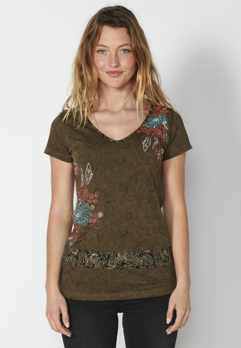 Koroshi SHORT SLEEVE - T-Shirt print - kaki khaki/khaki - Zalando.de