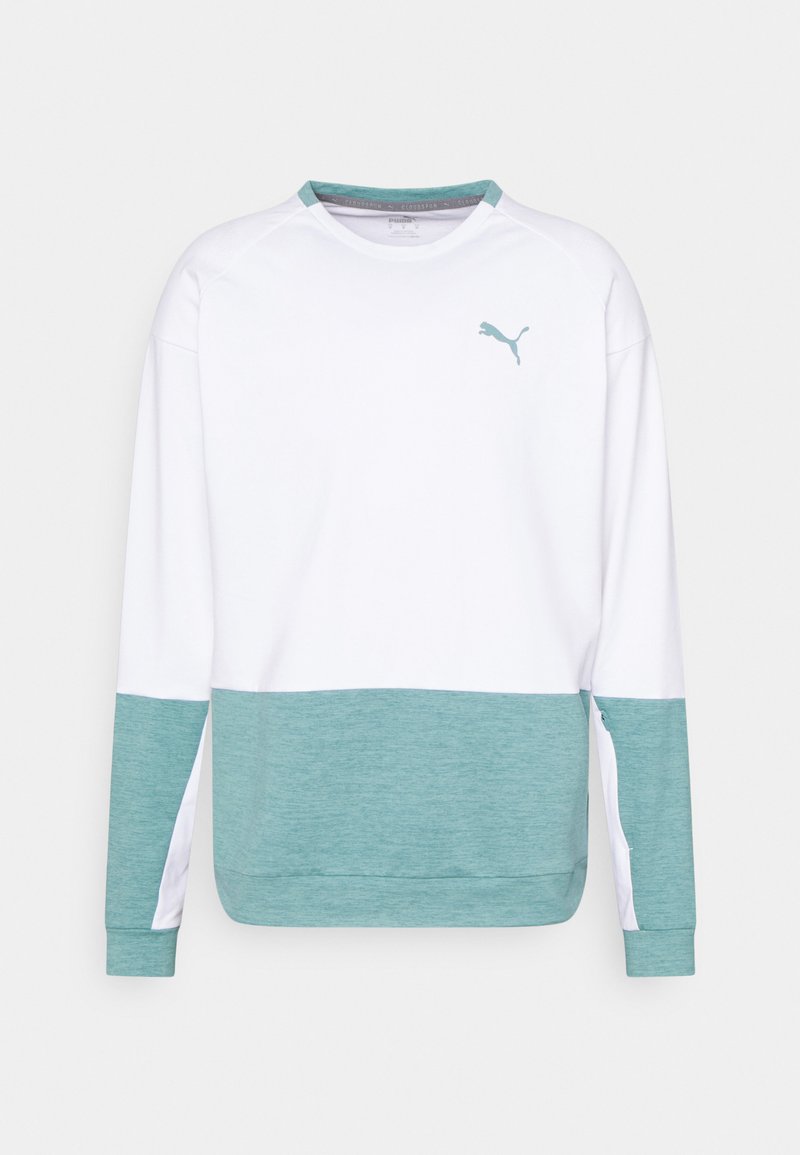 Puma TRAIN CLOUDSPUN CREW NECK - Sweatshirt - mineral blue/white/blue ...
