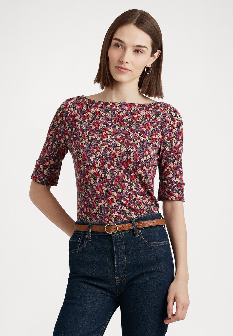 Lauren Ralph Lauren Petite JUDY MID SLEEVE - T-Shirt print - navy/burgundy multi/blau - Zalando.de