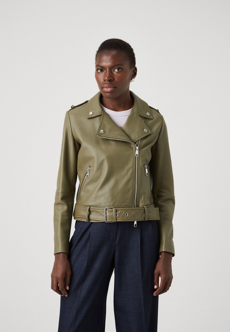 BOSS SAMELI - Leather jacket - dark green - Zalando