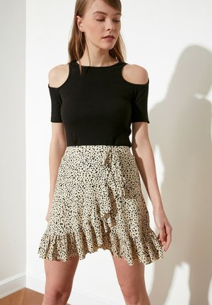 ICHI LISA - Jupe trapèze - birch/beige chiné - ZALANDO.FR