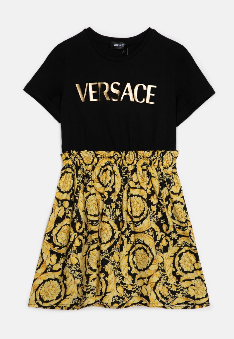 Versace DRESS BAROCCO KIDS LOGO PRINT - Robe en jersey - black/gold ...