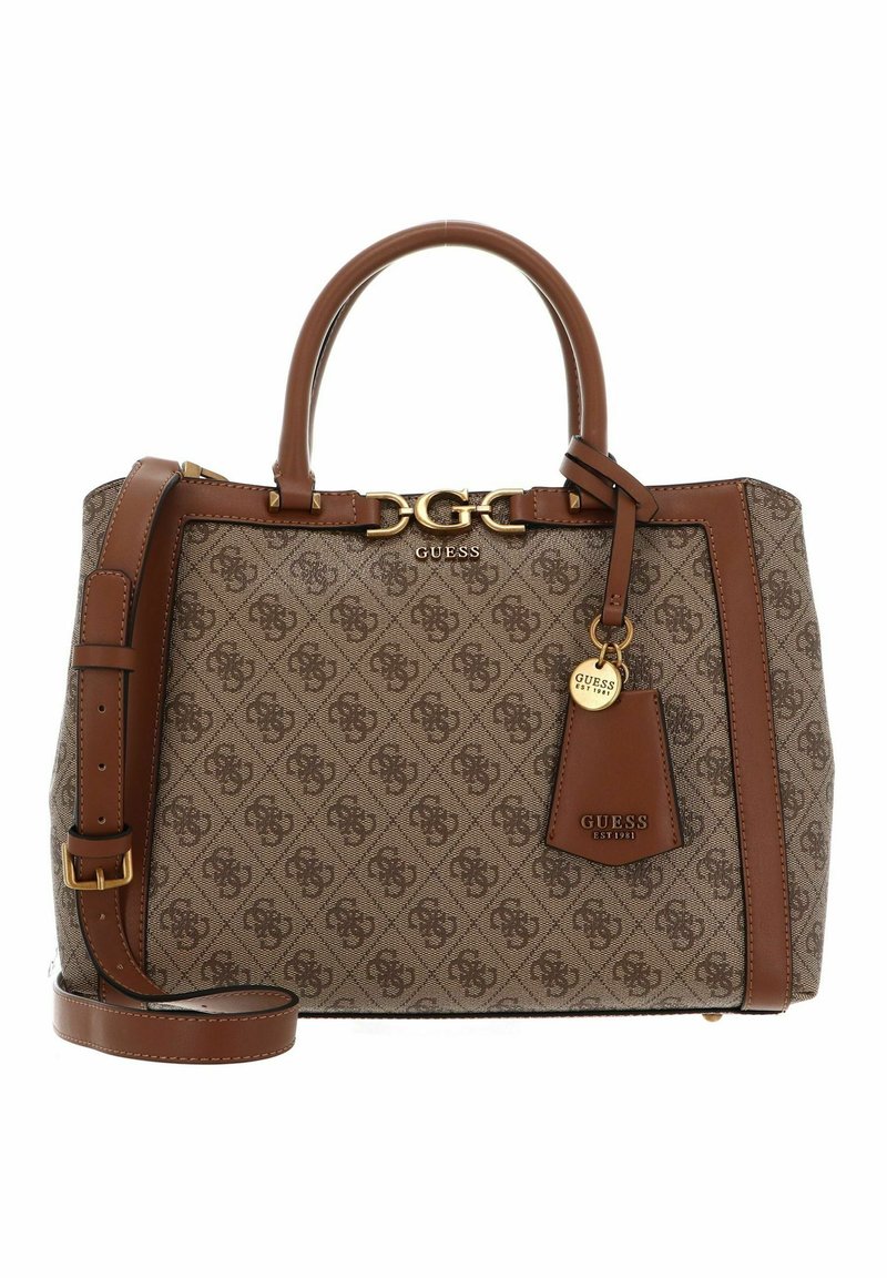 Guess DAGAN TRIPLE COMPARTMENT SATCHEL - Handtas - latte logo/bruin ...