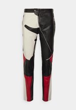 STUDIO ID ANTOINE - Leather trousers - black/red/off white/black - Zalando