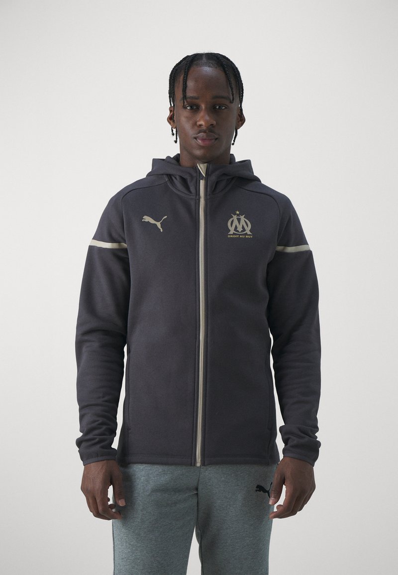 Puma OLYMPIQUE DE MARSAILLE CASUALS HOODY - Tröja med dragkedja - dark ...