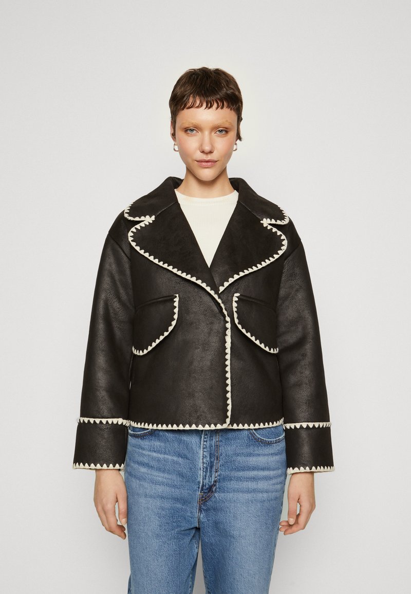 Object OBJANA JACKET - Faux leather jacket - black/sandshell/black ...