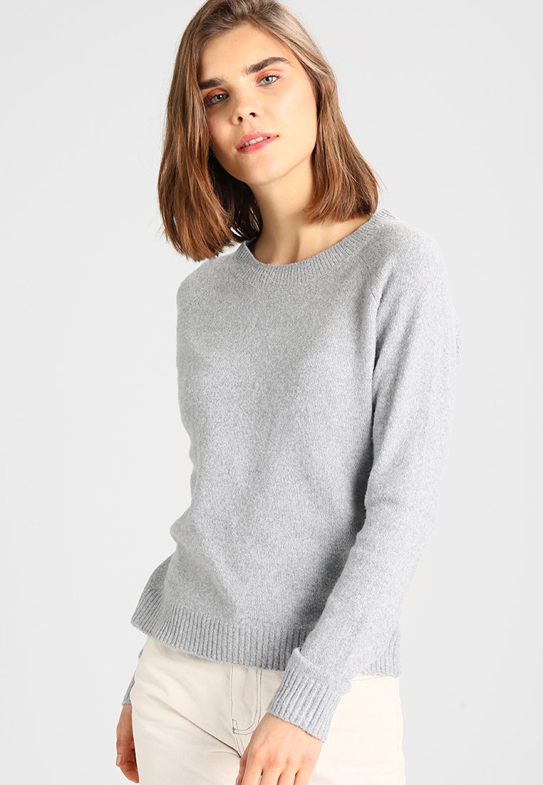 Vero Moda VMDOFFY O NECK NOOS - Strickpullover - light grey melange/hellgrau-meliert - Zalando.de