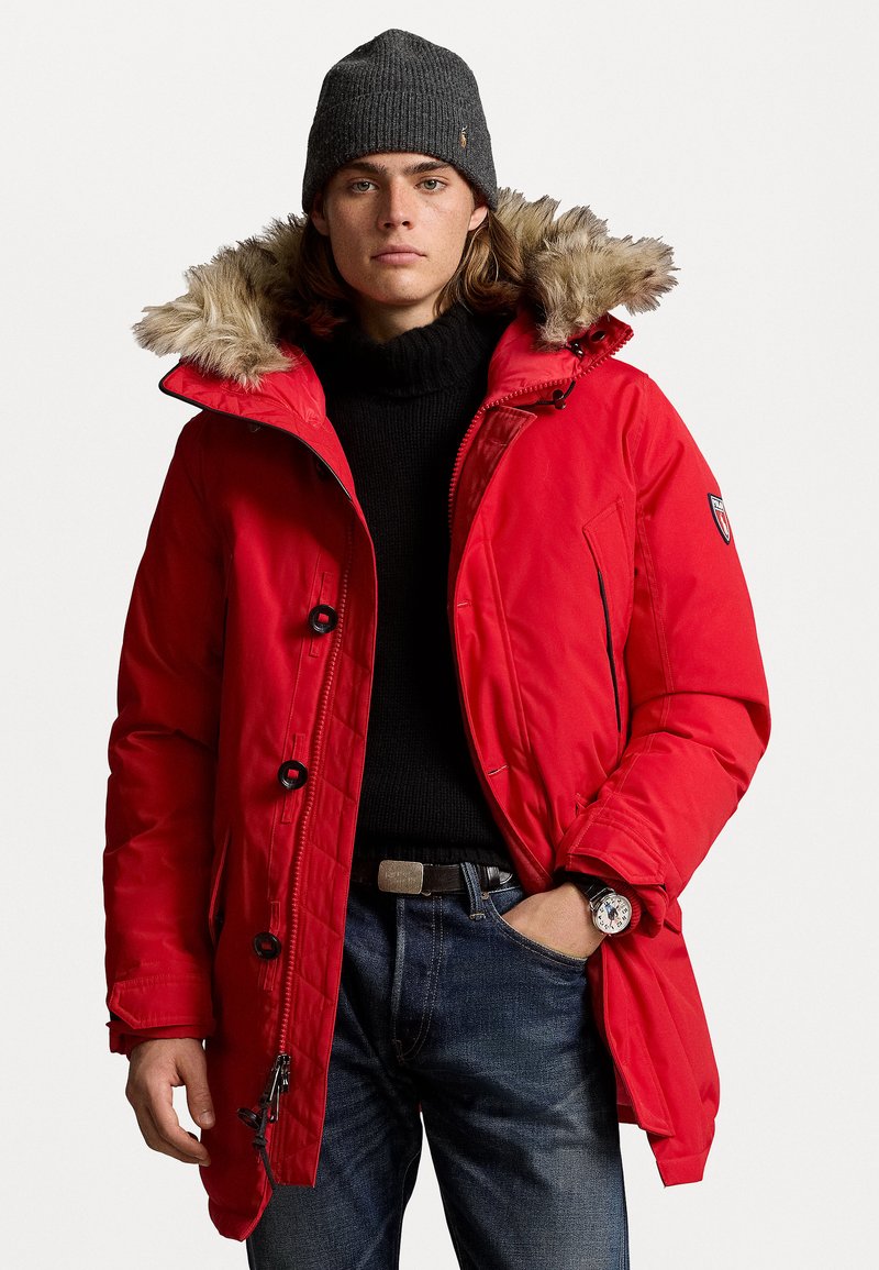 Polo Ralph Lauren FAUX FUR TRIM DOWN HOODED COAT - Down coat - red ...
