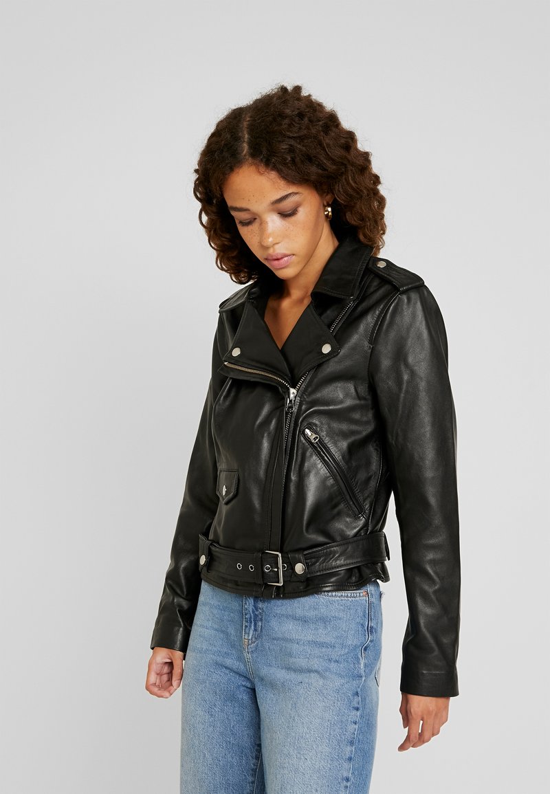 Object Petite OBJNANDITA LEATHER JACKET - Leather jacket - black ...
