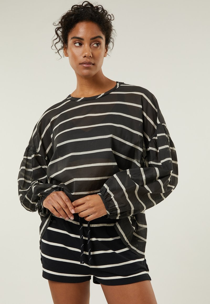 10DAYS BALLOON SLEEVE TRIPLE STRIPE - Bluse - black oat/schwarz ...