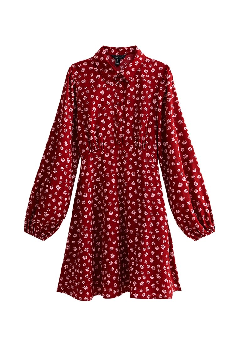 New Look FLORAL LONG SLEEVE MINI - Blousejurk - red pattern/rood ...