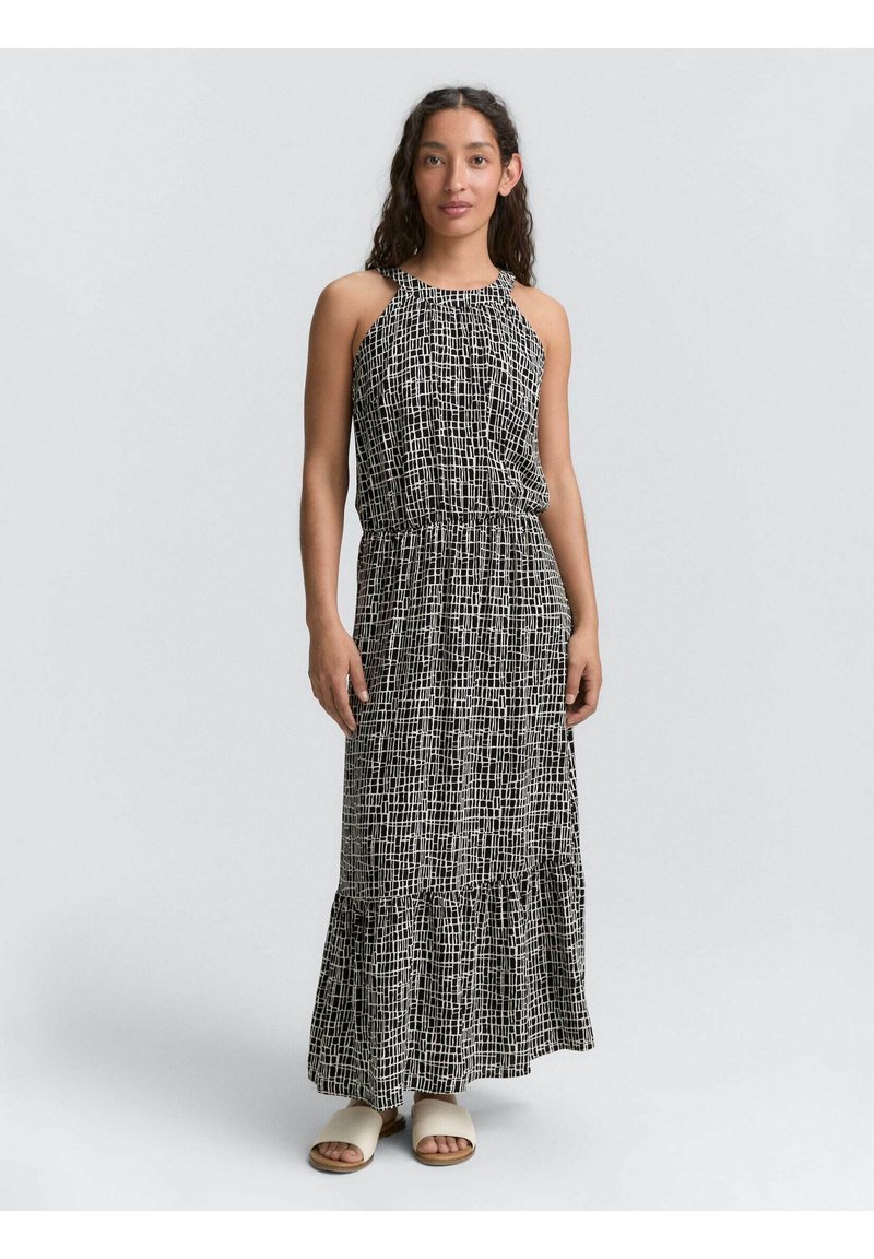 TOM TAILOR AMERICAN NECKLINE - Maxikleid - abstract black grid design ...