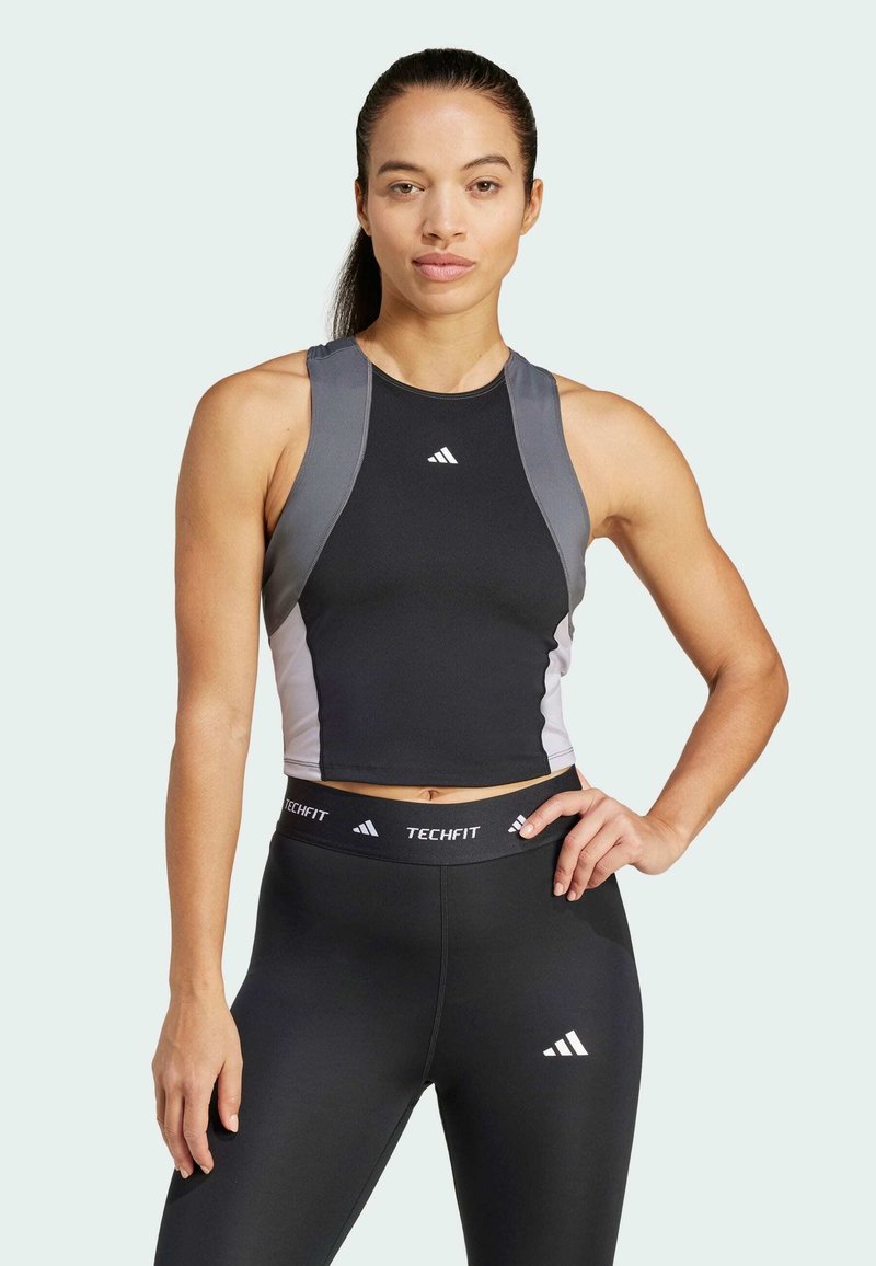 adidas Performance TECHFIT COLORBLOCK CROP TANK - Top - black/schwarz ...