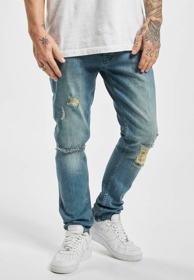Urban Classics HEAVY DESTROYED SLIM FIT JEANS - Slim fit -farkut - blue ...