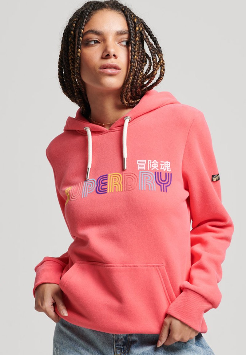 Superdry RETRO RAINBOW - Sweat à capuche - future fuchsia pink/rose - ZALANDO.BE