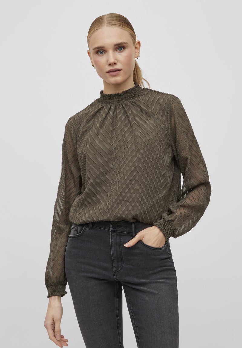 VILA LANGARM HIGH NECK - Blusa - crocodile/verde oscuro - Zalando.es
