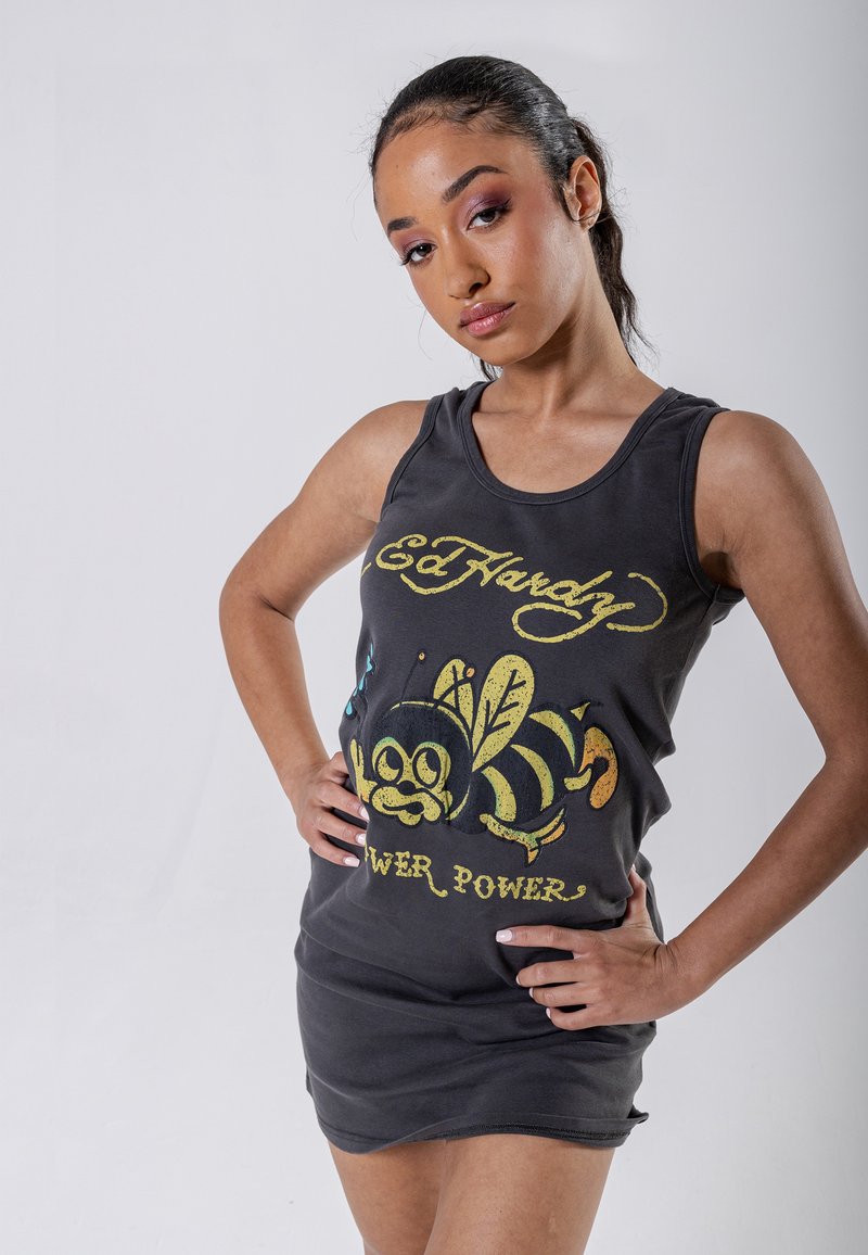 Ed Hardy BUZZ TANK - Shift dress - washed black/black - Zalando.ie