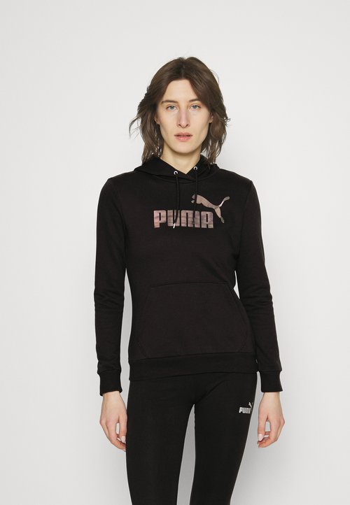 Puma ESS+ METALLIC LOGO - Kapuzenpullover - black/gold/schwarz - Zalando.ch