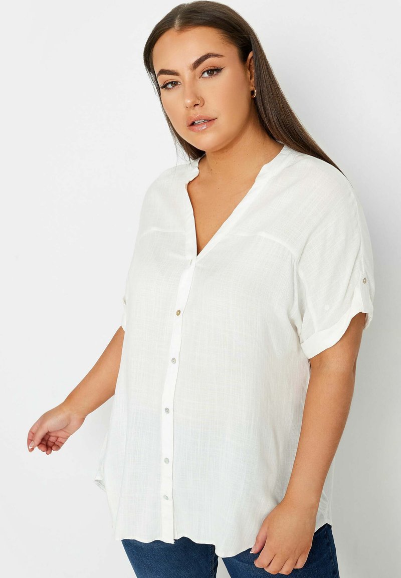 Yours Clothing BUTTON THROUGH SHORT SLEEVE - Blusa - white/blanco ...