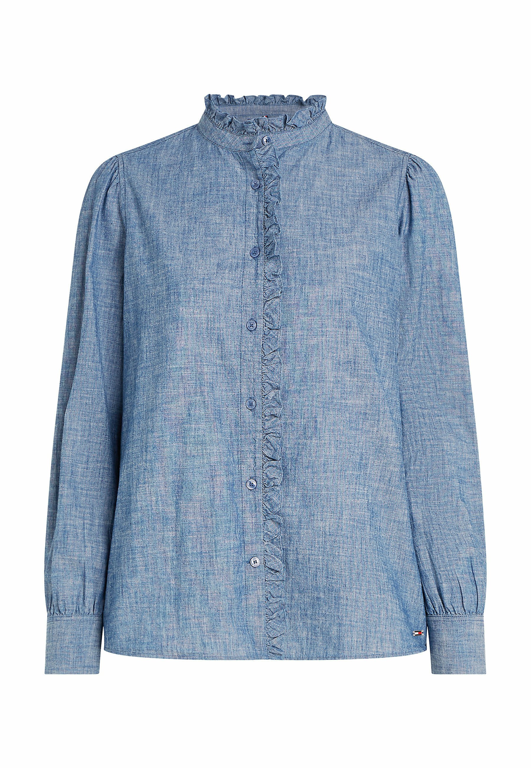 Tommy Hilfiger RUFFLE RELAXED CHAMBRAY SHIRT Hemdbluse mid blue chambray blau Zalando