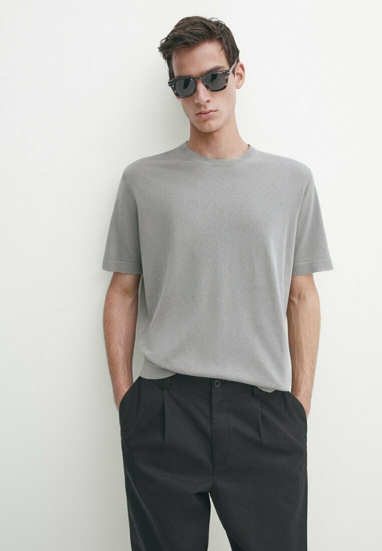 Massimo Dutti SHORT SLEEVE CREW NECK - T-shirts basic - grey/grå ...