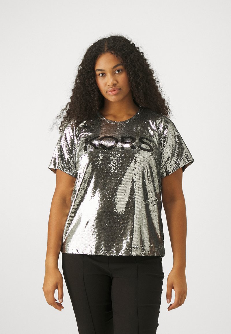 MICHAEL Michael Kors SEQUIN CLASSIC TEE - Print T-shirt - black/silver ...