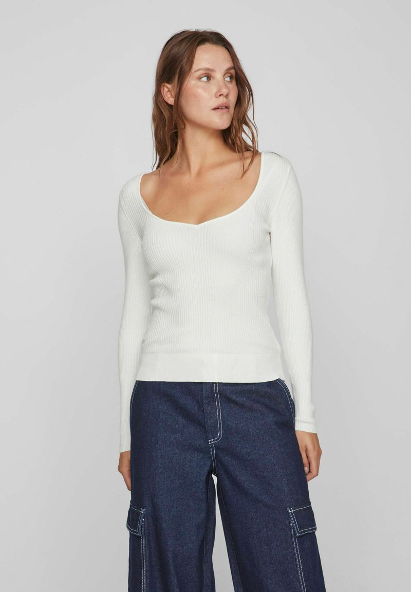 VILA V-AUSSCHNITT - Pullover - cloud dancer/blanc - ZALANDO.FR