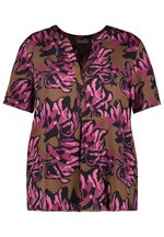 Samoon KURZARM HALBARM - Blouse - rustic oak gemustert/dark brown ...