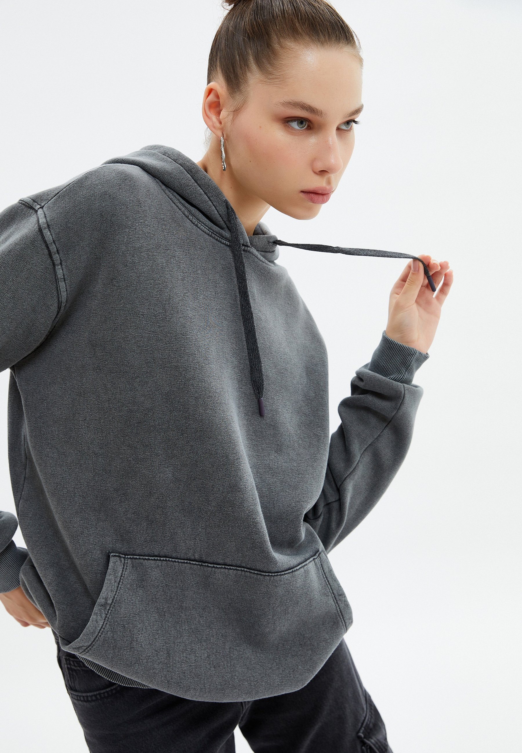 Koton BRUSHED INTERIOR WASHED EFFECT RELAX CUT KANGAROO POCKET Hoodie grey Zalando