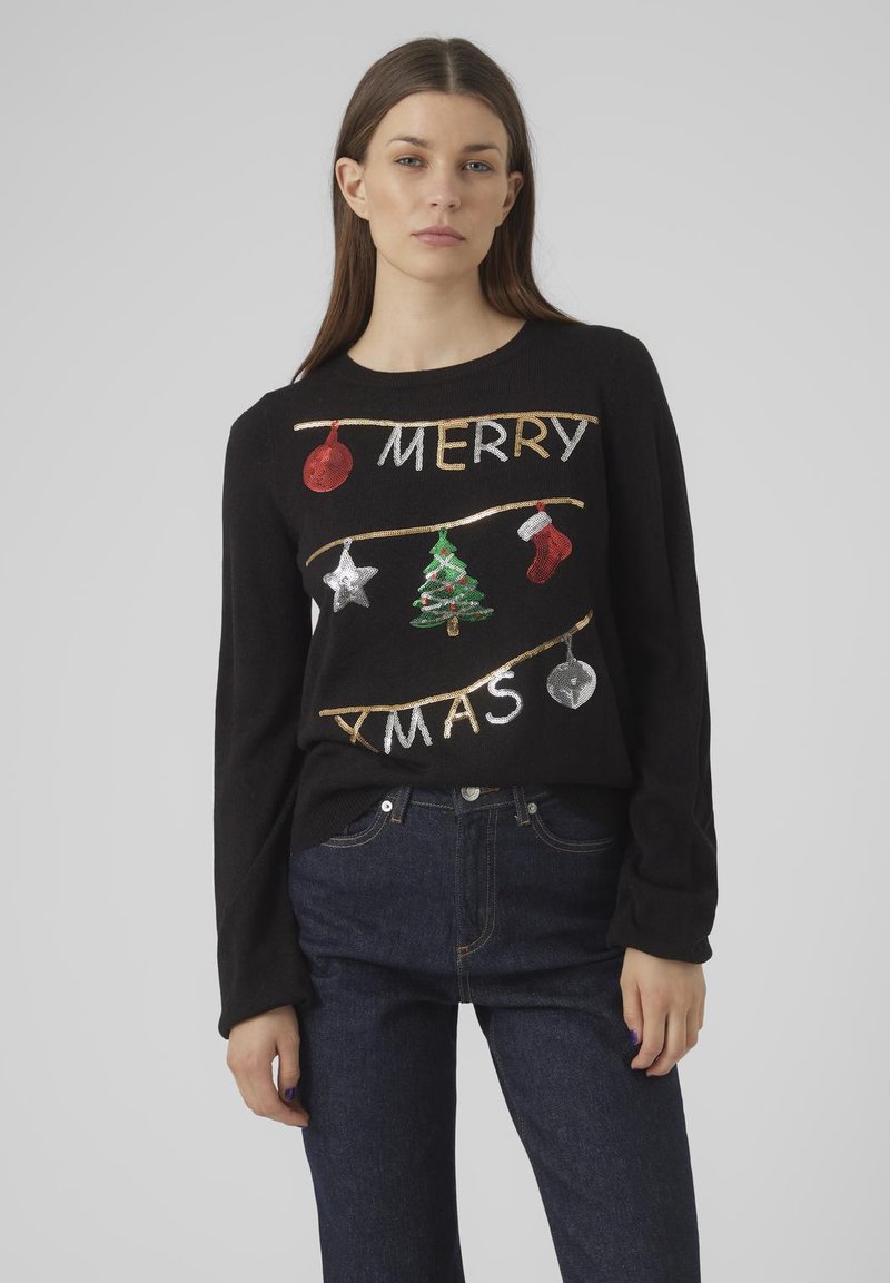 Vero Moda VMMERRYXMAS O-NECK BLOUSE XMAS - Striktrøje - black/sort ...