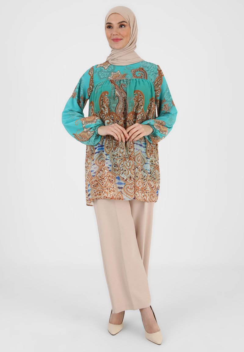 Modanisa TURQUOISE/BROWN SHAWL DESIGNED - Tunika - multi coloured ...