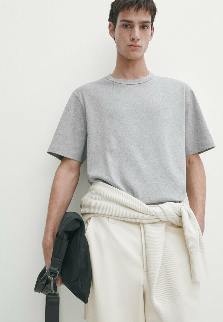 Massimo Dutti STUDIO - SHORT SLEEVE - Basic T-shirt - light grey ...
