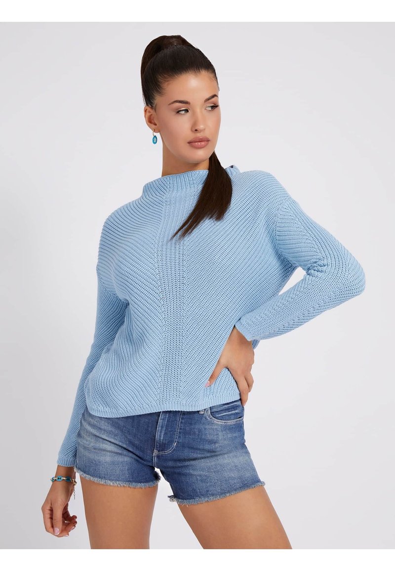 Guess Mit Hohem Kragen Strickpullover Himmelblau Hellblau Zalando At
