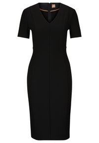 BOSS V-NECK BUSINESS DRESS WITH SHORT SLEEVES AND FULL LENGTH ZIPPER AT ...