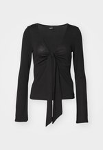 Gina Tricot TIE FRONT LONG SLEEVE - Felső - black/fekete - Zalando.hu